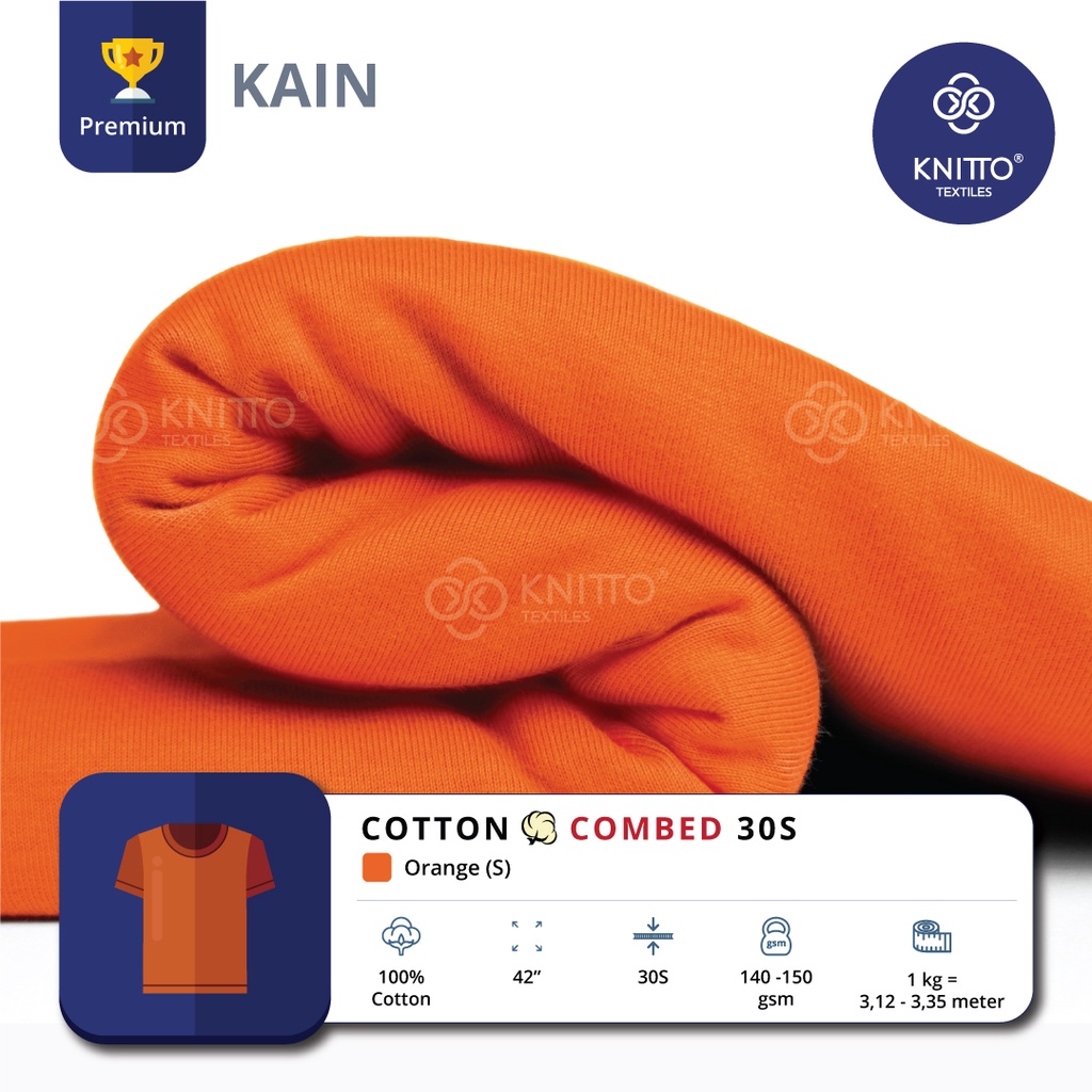 Jual BAHAN KAOS COTTON COMBED 30S ORANGE ( KAIN KAOS ) - KNITTO ...