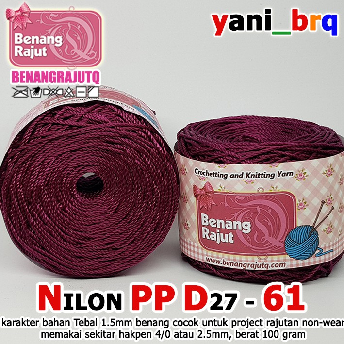 Jual BENANG RAJUT NILON PP D27 POLOS 61 WARNA MAROON | Shopee Indonesia