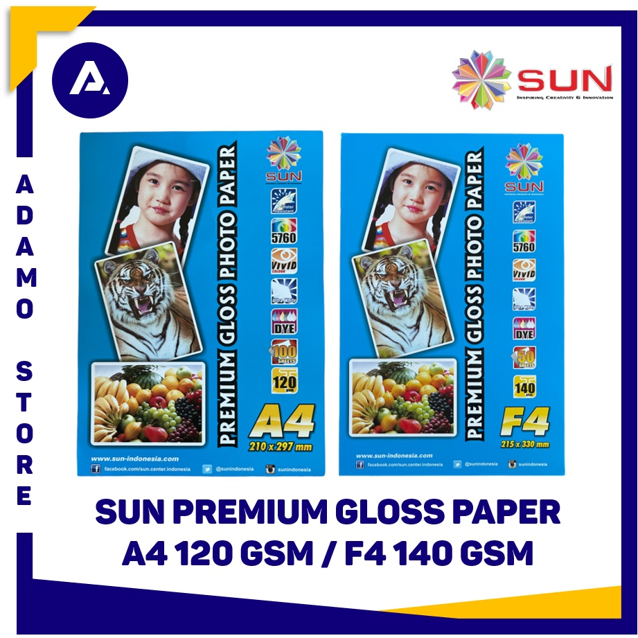 Jual Kertas Foto A4 Sun Premium Gloss Photo Paper A4 120gsm / F4 140gsm ...