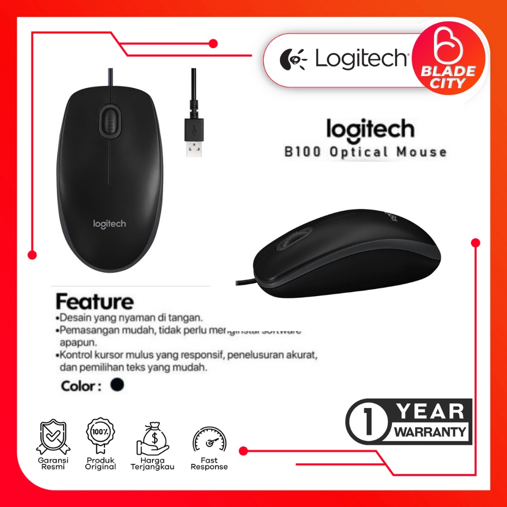 Jual Logitech B100 Optical Mouse USB Original Garansi Resmi 1 Tahun ...