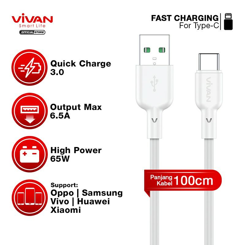 Jual BATAM SHOPPING MALL (TUR) VQC100 KABEL VIVAN TYPE C 6.5A FAST ...