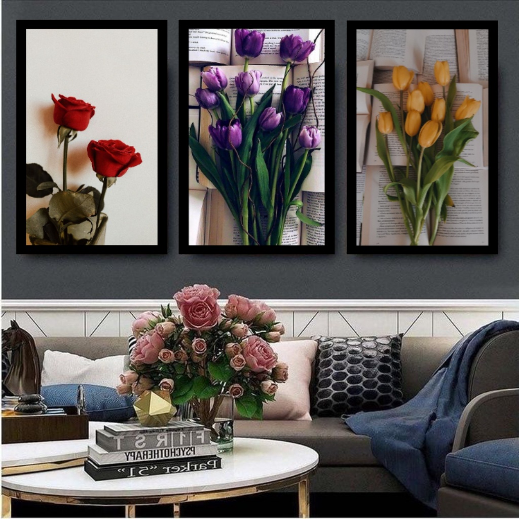 Jual Hiasan dinding gambar bunga tulip ukuran 47x31 foto cetak gambar ...