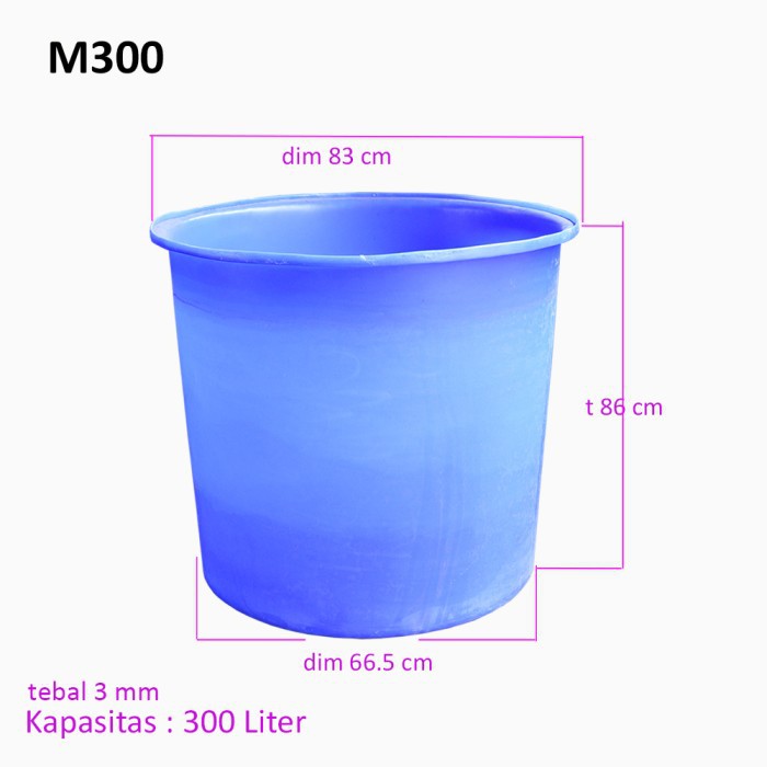 Jual Perikanan Bak Plastik Bulat M300 kapasitas 300Liter dim 83 cm T 86 ...