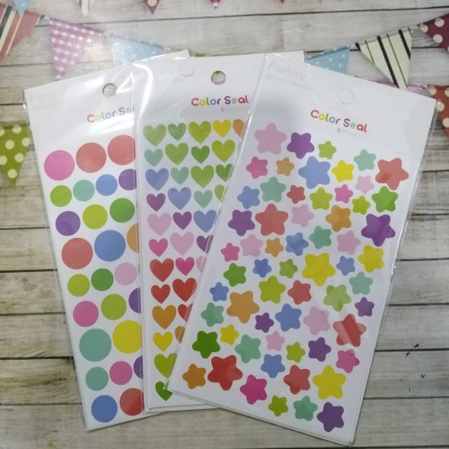 Jual Stiker / sticker reward warna warni dot star heart 6 lembar ...
