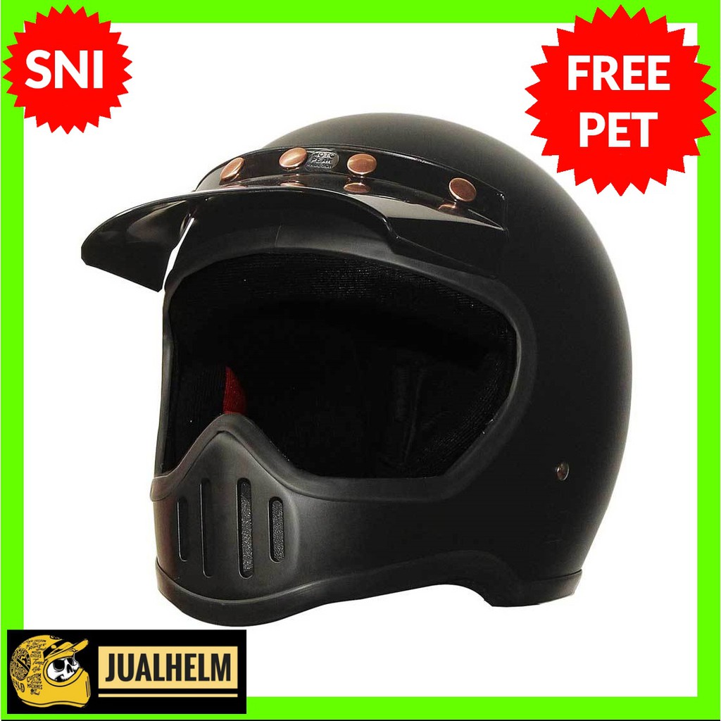 Jual Helm Cakil M50 Black Doff | Helm Retro | Full Face | Jual Helm ...