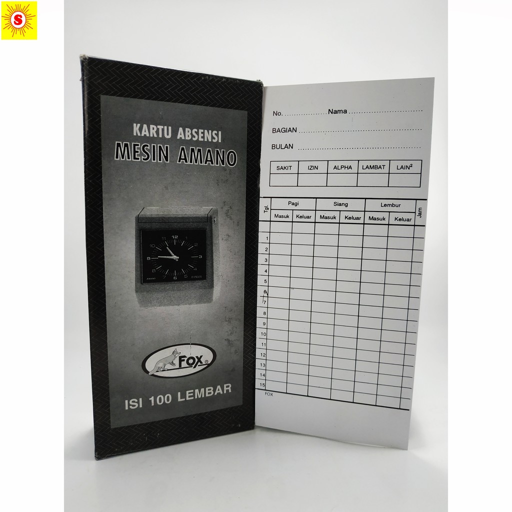 Jual KARTU ABSEN FOX /KARTU KERTAS ABSENSI/KARTU ABSEN AMANO CEKLOK ...