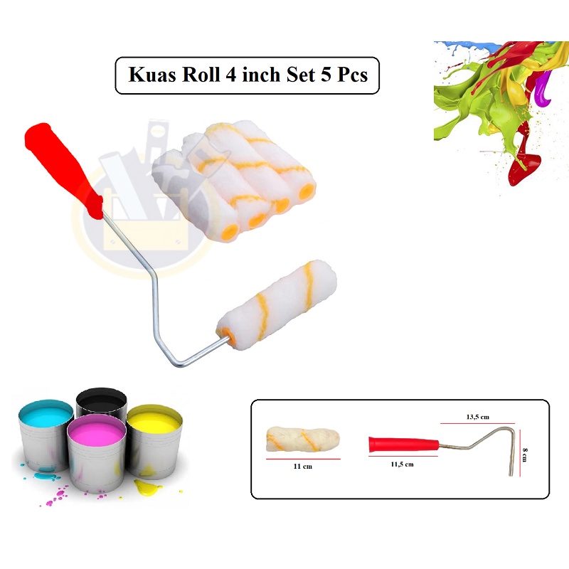 Jual Kuas Roll Cat Tembok Set 5 Pcs Kuas Roll Cat Mini 4" Kecil / Paint ...