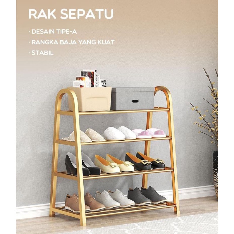 Jual Rak sepatu / sendal shoe rack rangka besi 4 tingkat Portable ...
