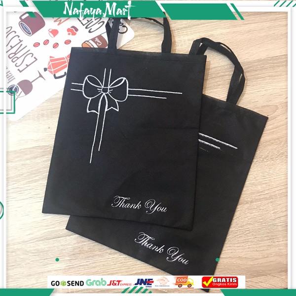 Jual TAS SOUVENIR HITAM UKURAN 25 X 30CM / TAS KADO SABLON THANK YOU ...