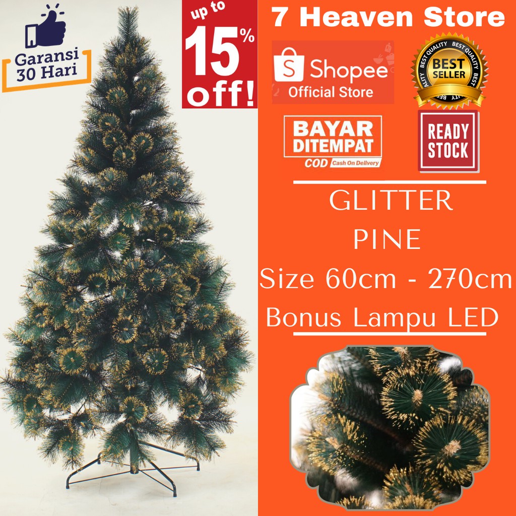 Jual Pohon Natal Tinggi 4 feet 4ft 1,2 meter 1,2m Jarum Gliter Emas ...