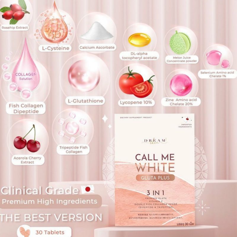 Jual Call Me White Gluta Plus 3 in 1 (Double Collagen, Gluta, Vit C ...