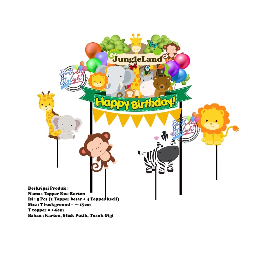 Jual Topper Kue Animal Jungle Karton/ Hiasan kue Ulang Tahun Hewan ...