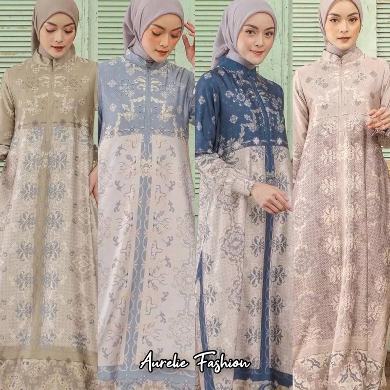 Jual Gamis Silk Motif Aurora Kerah Sanghai Mewah Dress Wanita Busui ...