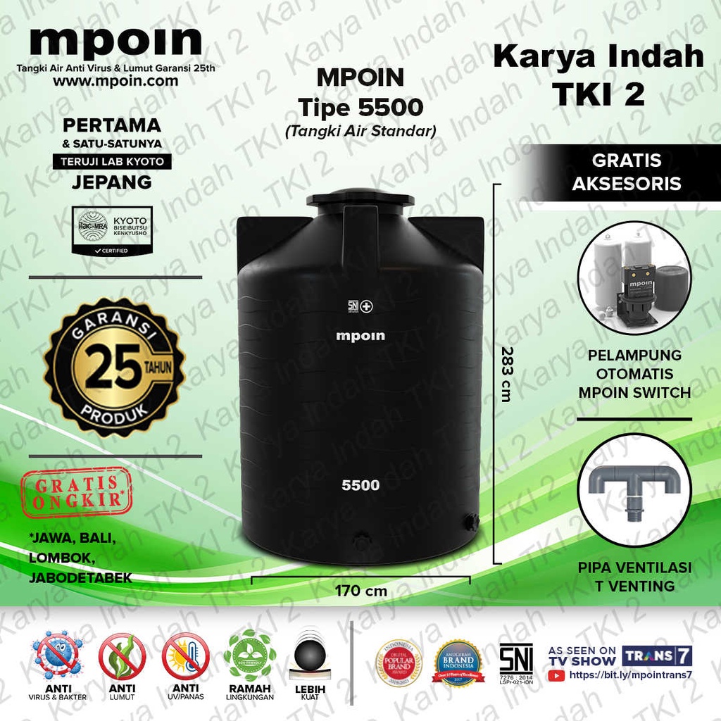 Jual Tangki Air MPOIN W5500 5500L Wave Series Water Tank Toren Tangki ...
