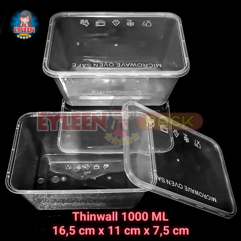 Jual Thinwall 1000 ml | Rectangle Food Container | Kotak Makan Plastik @25pcs | Shopee Indonesia