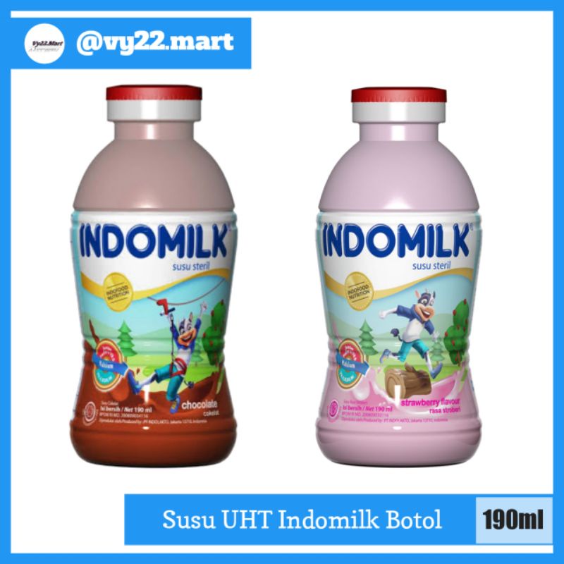 Jual Susu Indomilk Botol Susu UHT Susu Steril 190ml Cokelat / Stroberi | Shopee Indonesia