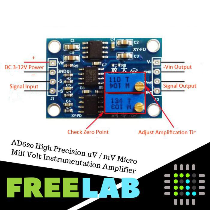 Jual AD620 High Precision uV / mV Micro Mili Voltage Signal Amplifier ...