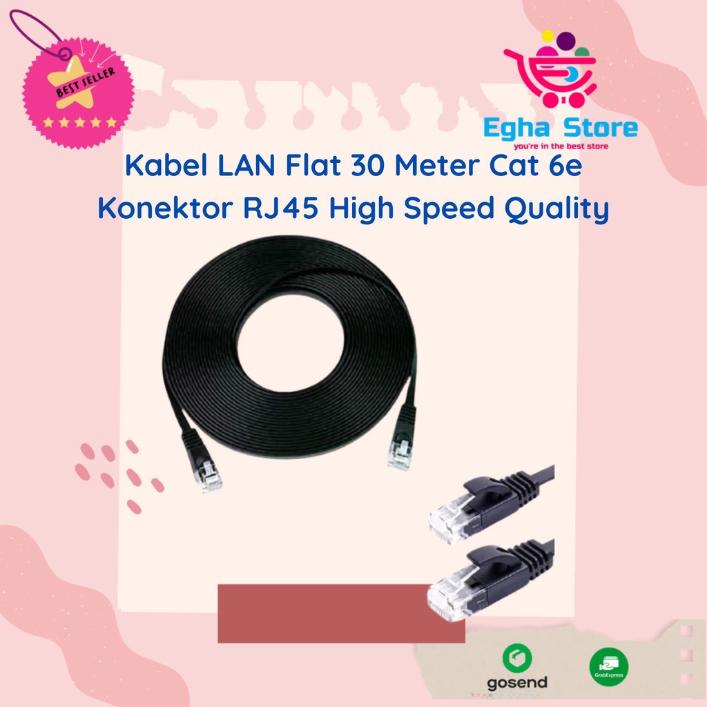Jual Kabel LAN Flat 30 Meter Cat 6e RJ45 Gigabit Ethernet Cat6e Cable LAN Gepeng 30m Category 6e ...