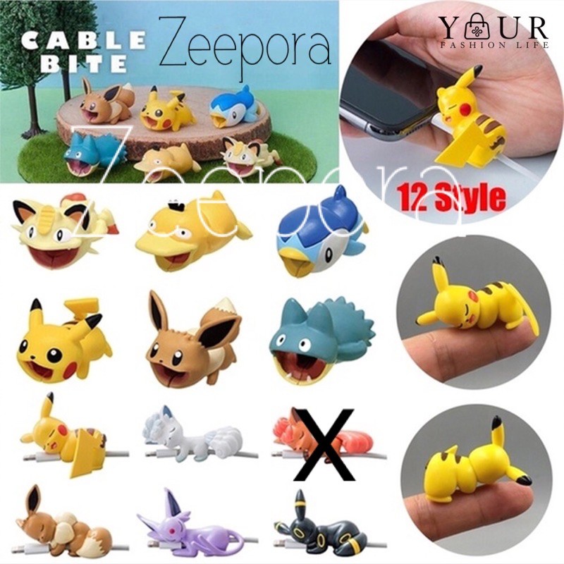 Jual cable bite pokemon pelindung kabel pikachu evee snorlax psyduck piplup meowth vulpix embren ...
