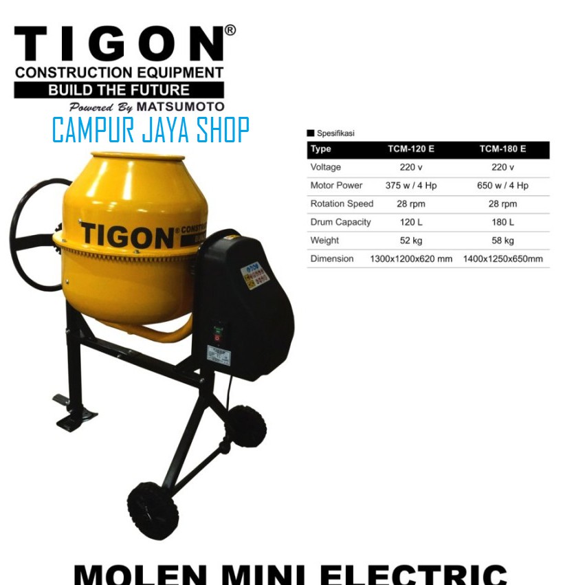 Jual MESIN MOLEN / PENGADUK SEMEN BETON MINI 120 LITER TIGON ELECTRIC MIXER | Shopee Indonesia