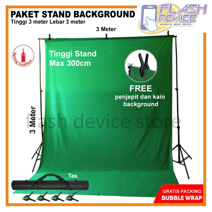 Jual Tripod Stand Background Backdrop 3x3 Meter + Kain Green Screen ...