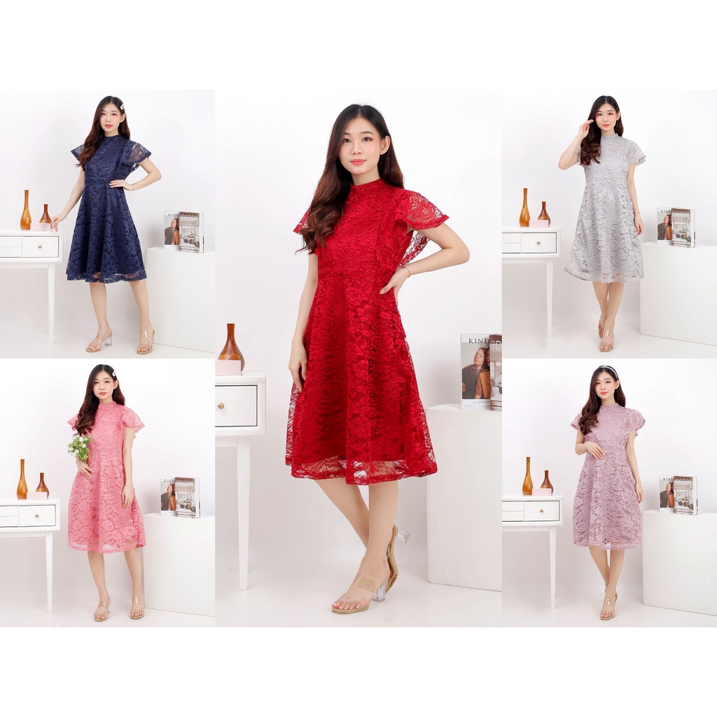 Jual (REALPICT) Dress Brukat Pesta Kondangan TANIA / Dress Gereja Ibadah Casual Formal Terbaru ...