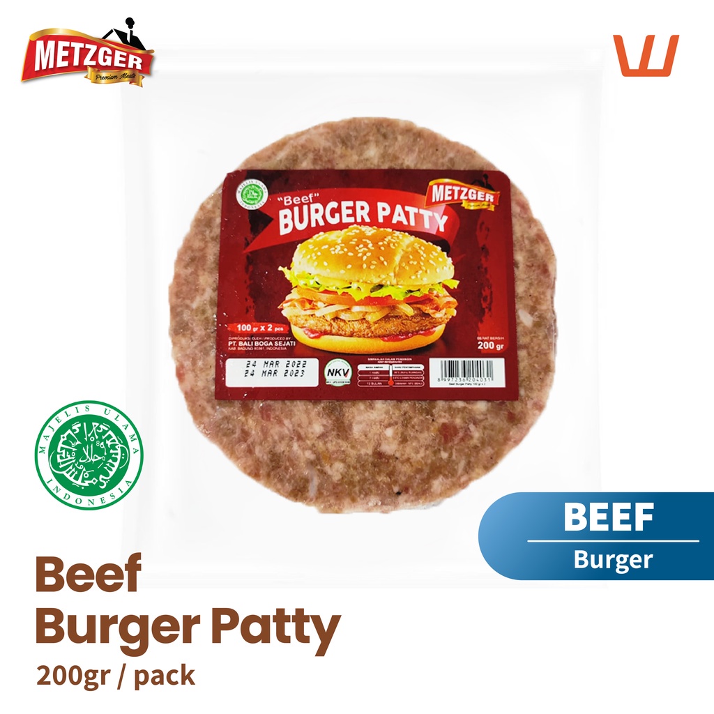 Jual Beef Burger Patty Sapi isi 2 pcs Halal Metzger 200gr | Shopee ...
