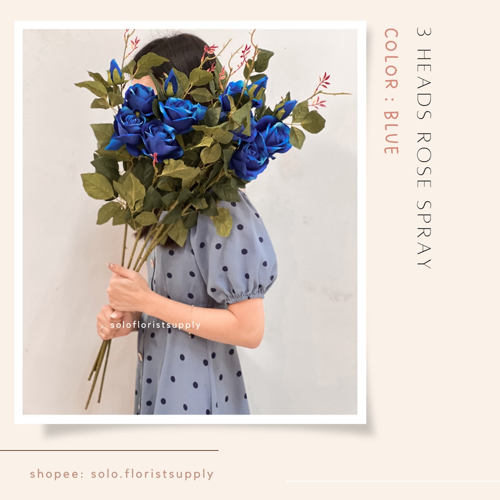 Jual 3 HEADS ROSE SPRAY SILK Bunga Mawar Rose Paris Kombinasi x11 ...