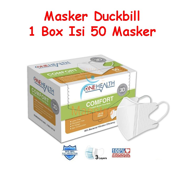 Jual Masker Medis Duckbill OneHealth Surgical Face Mask Duck Bill 3D 3 ...