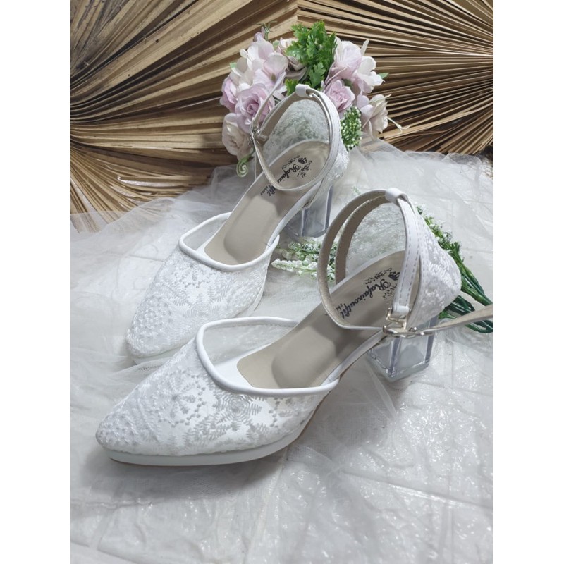 Jual sepatu wanita Siera putih heels 7cm kaca | Shopee Indonesia