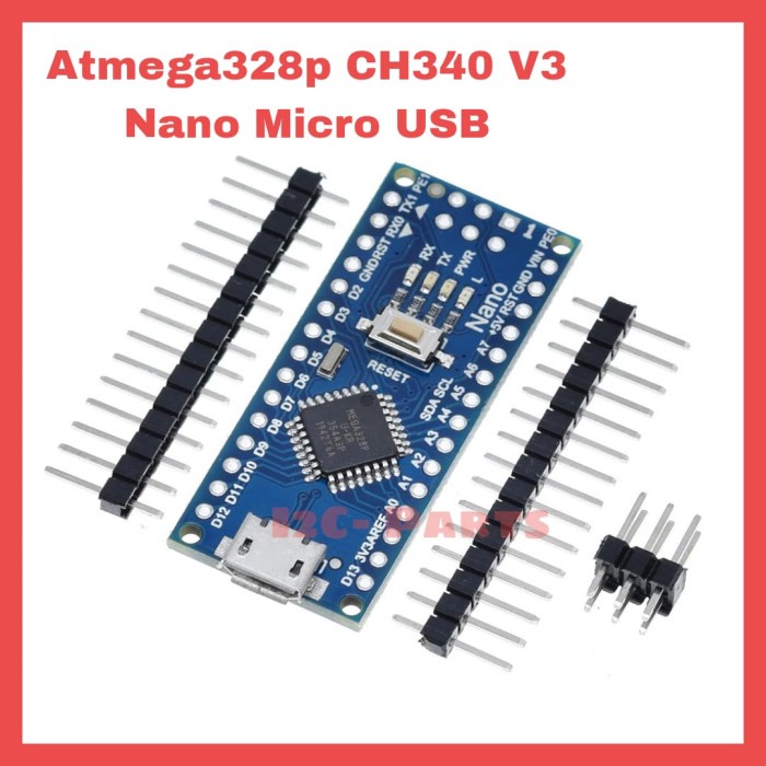 Jual Atmega328P CH340 Micro USB Nano V3 Compatible Board Solderless Pin ...
