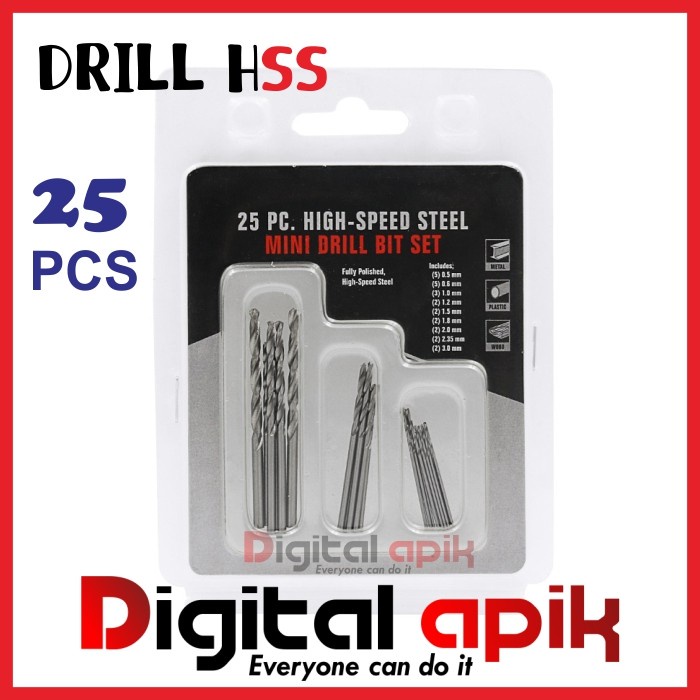 Jual Mini Drill Bit Set High Speed Steel Mata Bor Besi Putar HSS 25 Pcs ...