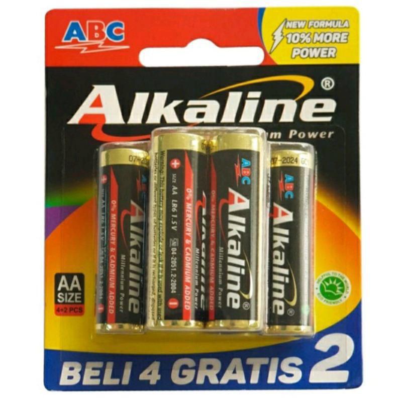 Jual BATERAI ABC ALKALINE AA/A2 ISI 6 PCS ( 4+2 ) | Shopee Indonesia