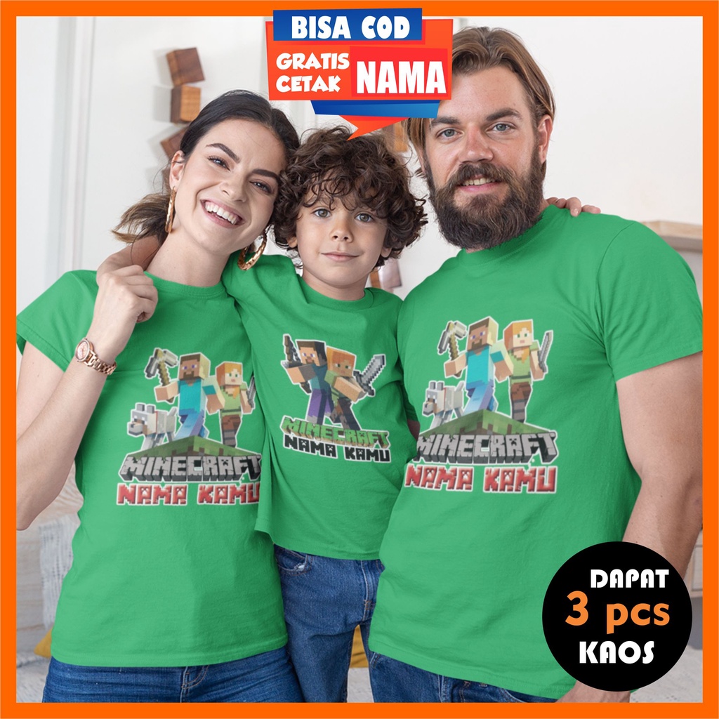 Jual Paket 3PCs Kaos Warna Minecraft Ulang Tahun Anak Couple Keluarga ...