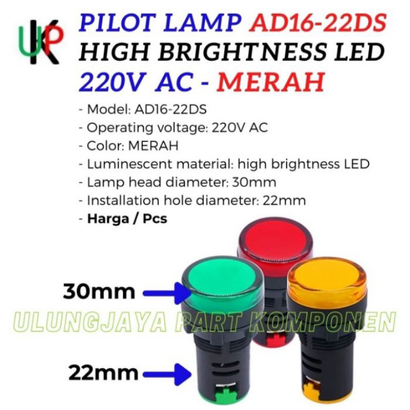Jual pilot lamp LED 22mm MERAH lampu pilot panel 220V | Shopee Indonesia