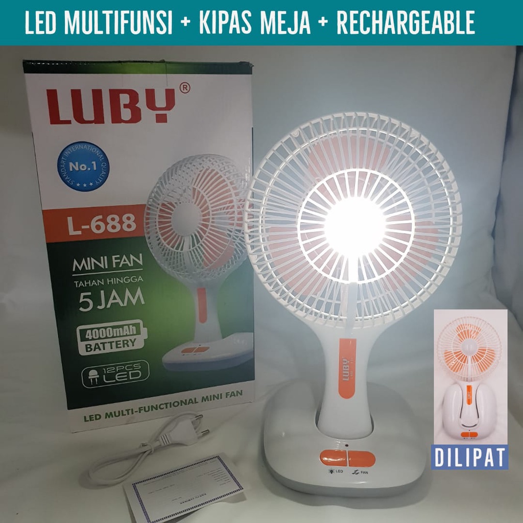 Jual Luby L688 Kipas Angin Mini Portable Emergency Lampu LED 6 inch ...