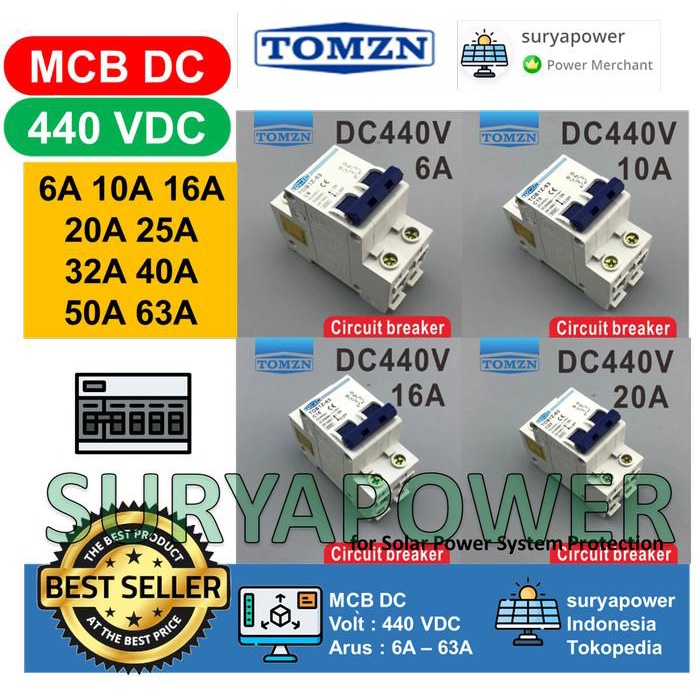 Jual Listrik Mcb Dc 440V 2P - 6A 10A 16A 20A 25A 32A 40A 50A 63A ...