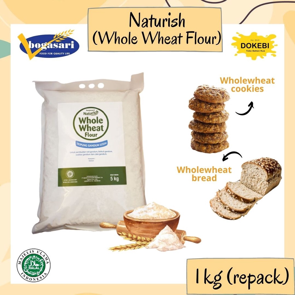 Jual Tepung Gandum Utuh Whole Wheat Flour (WWF) REPACK 1 KG / Bogasari ...