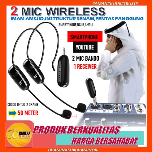 Jual Mic Wireless 2 Transmiter+ 1 Receiver Dual Headset 40 Meter ...