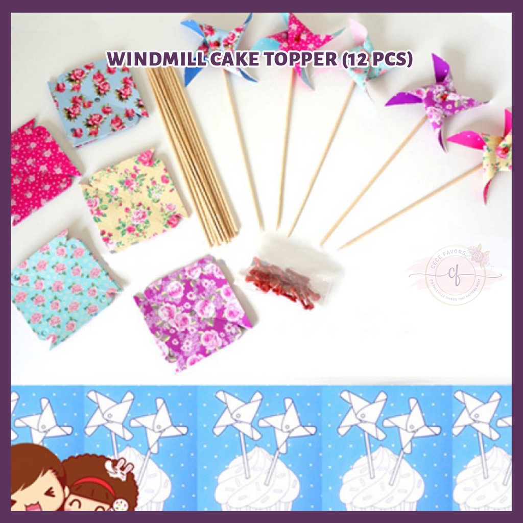 Jual Cake Topper Hiasan Kue Cupcake Topper Windmill (12 Pcs) | Shopee ...