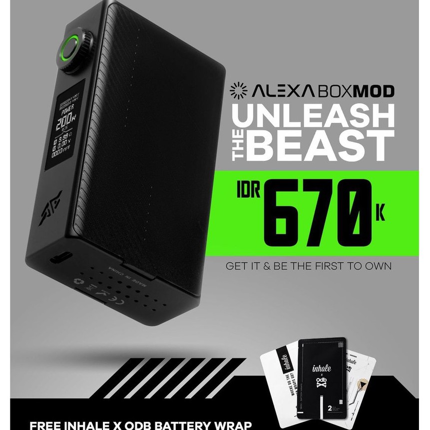 Jual Alexa Box mod 200W Charchoal Inhale Authentic 4.2V 5V Mods 18650 ...