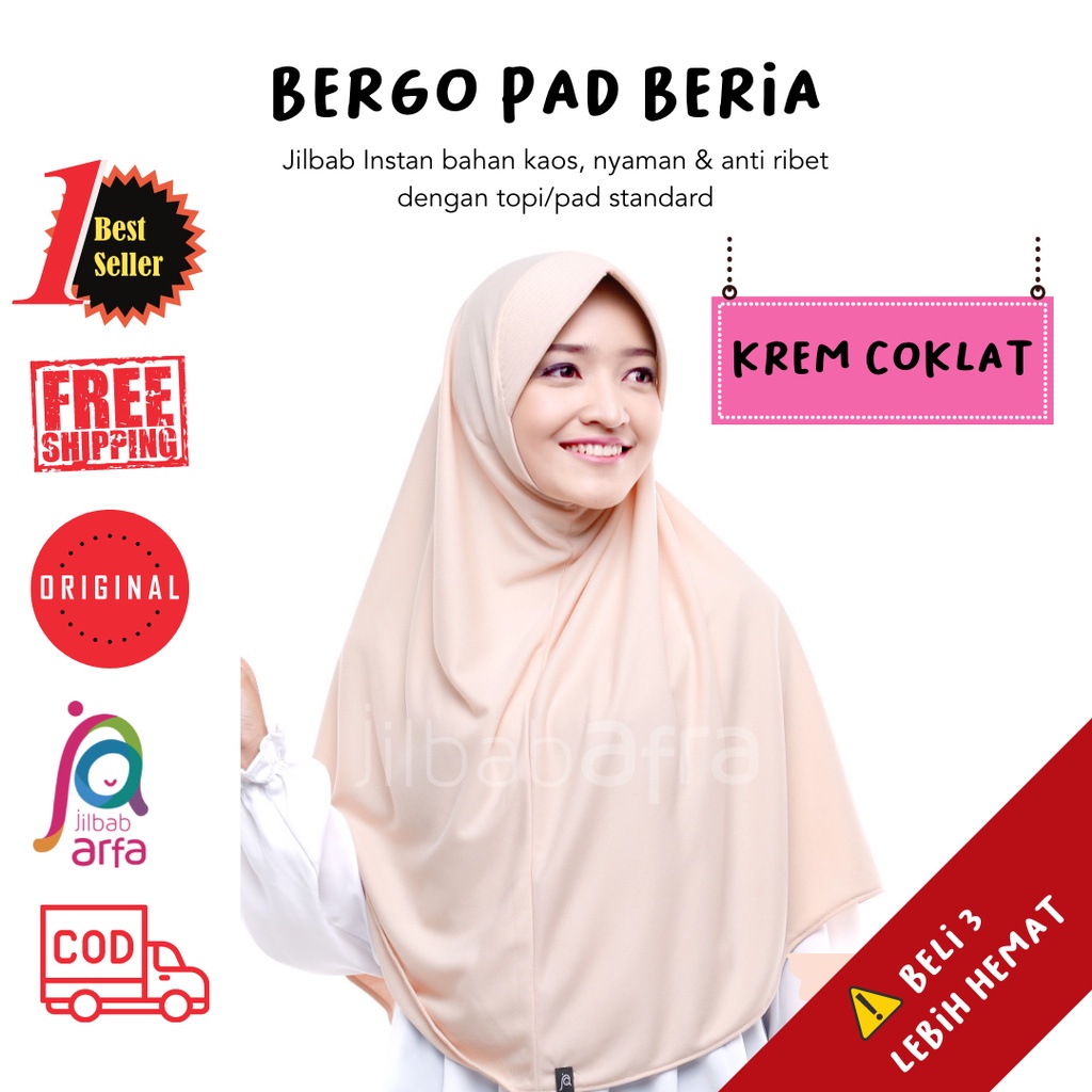 Jual Jilbab Beria Krem Coklat - Bergo Jilbab Afra - Hijab Instan Bahan ...