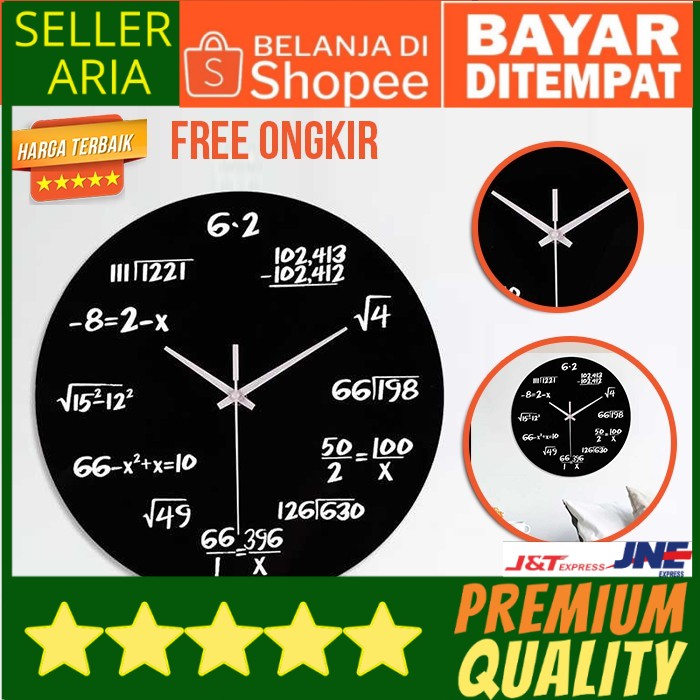 Jual JAM DINDING KAYU HITAM MATEMATIKA DESAIN MODERN MINIMALIS ...