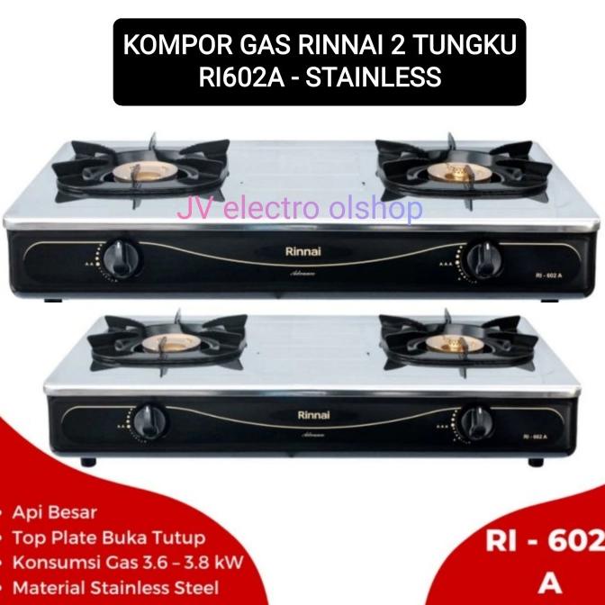 Jual KOMPOR RINNAI RI602A / Kompor Gas RINNAI 2 Tungku RI 602A - Stainless | Shopee Indonesia