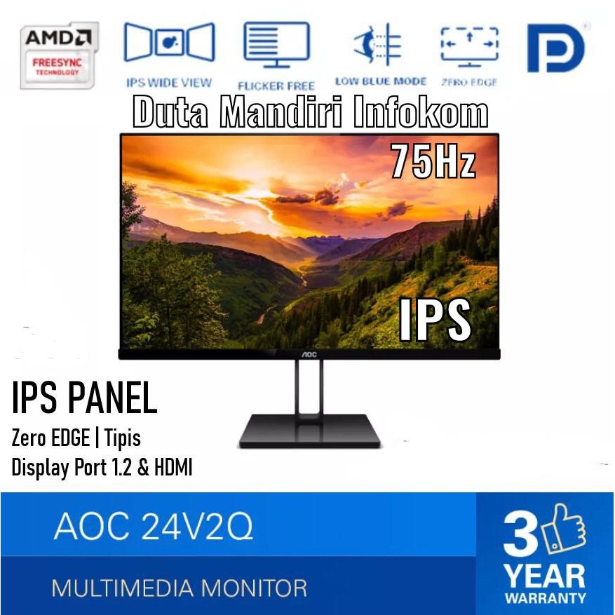 Jual AOC 24V2Q 24 Inch - Full HD IPS 75Hz HDMI DP FreeSync Gaming ...