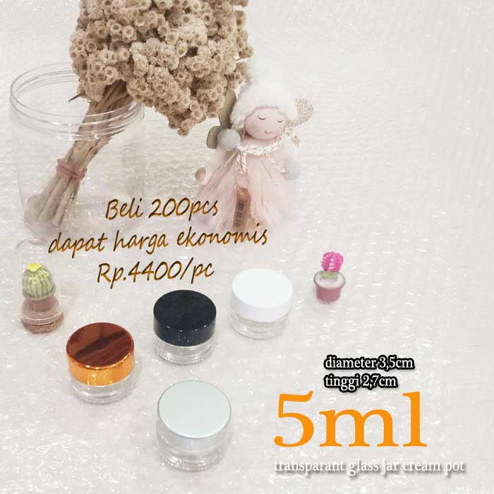 Jual Botol Kosmetik 5ml Jar Kaca Bening 5gr Pot Cream Pot Krim Tutup ...