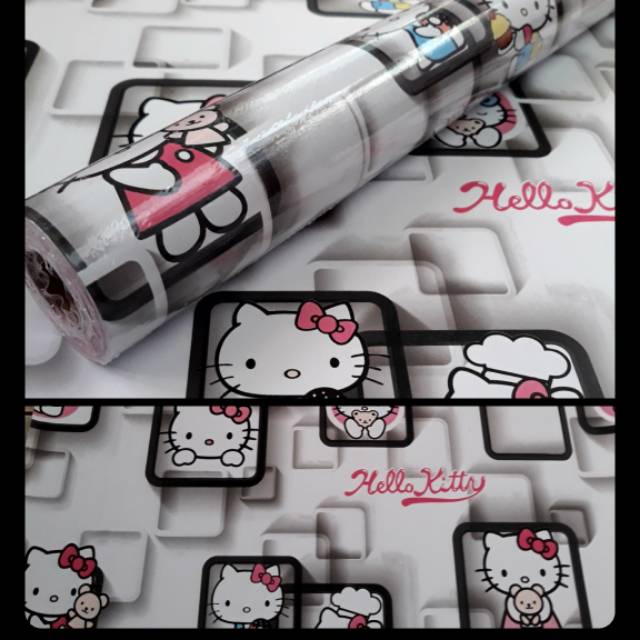 Jual Wallpaper sticker dinding motif Hello kitty kotak 3D Black white | Shopee Indonesia