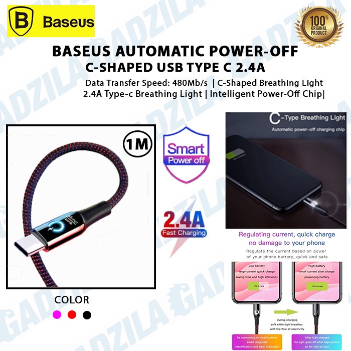 Jual TERBARU- BISA COD Kabel Data USB Type C BASEUS Automatic Power-Off 1M 2.4A Type-C - Hitam ...