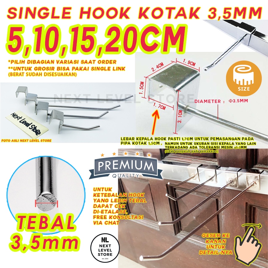 Jual Single Hook Kotak Stainless 5 10 15 20 cm Cantolan Besi Tebal 3 ...