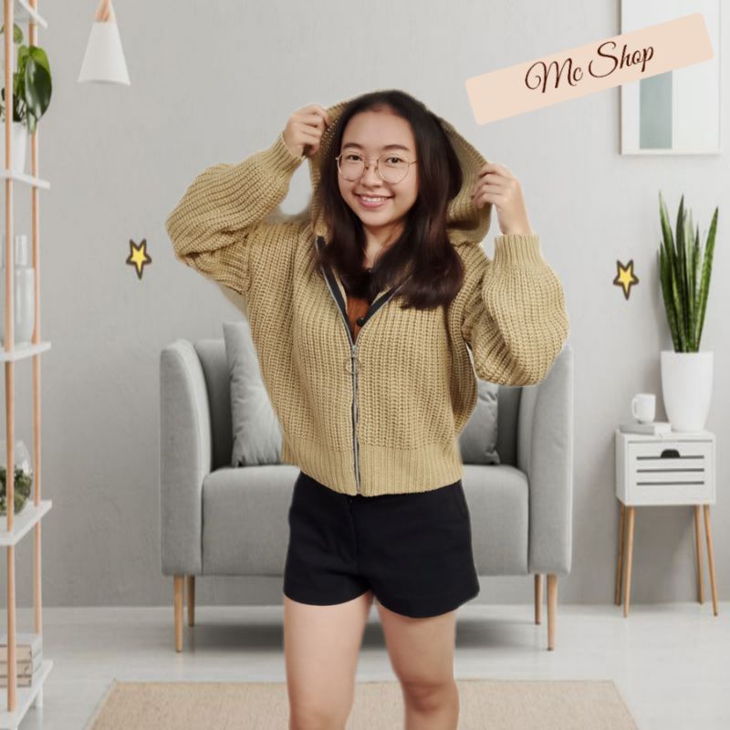 Jual Zipper Hoodie Jaket Rajut Wanita Resleting Sweater Rajut By Mclo ...